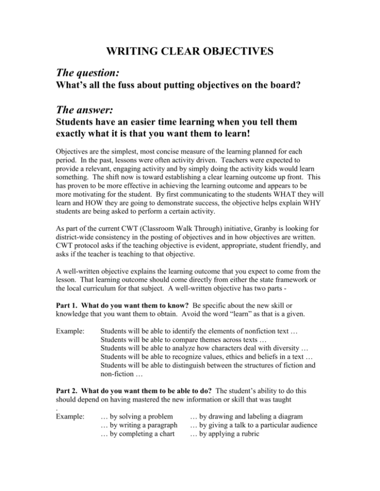 Writing Objectives