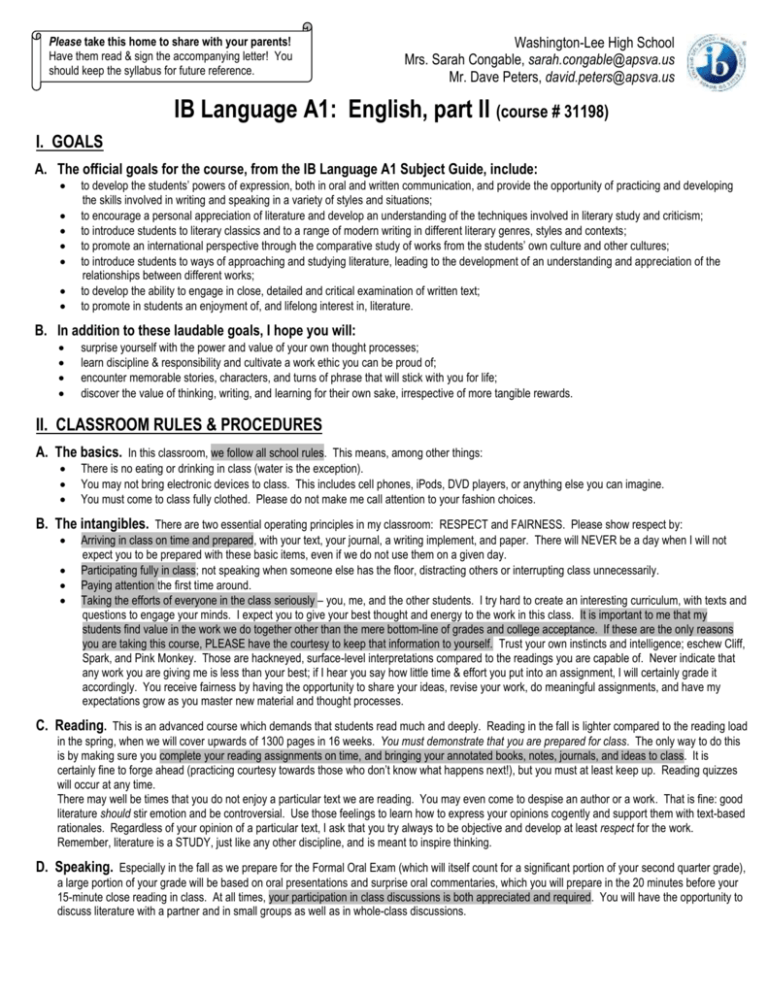 IB Language A1 English Part II IB Language A1 English Part II