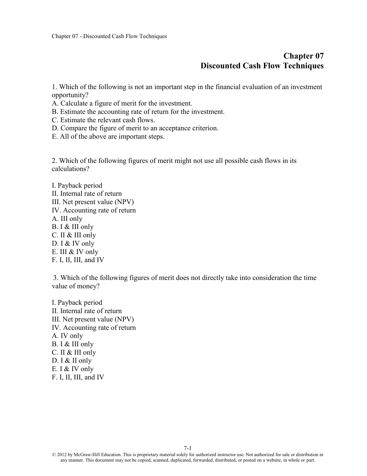 Chapter 07 Discounted Cash Flow Techniques Chapter 07 Discounted Cash Flow Techniques
