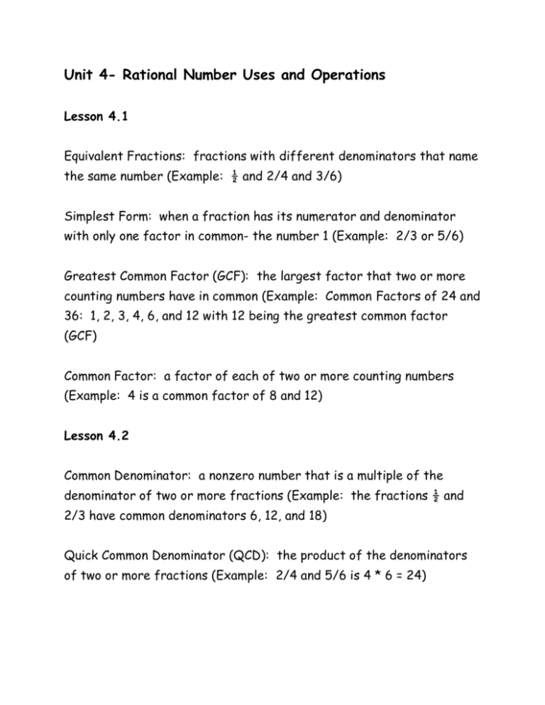 Unit 4 Rational Number Uses And Operations