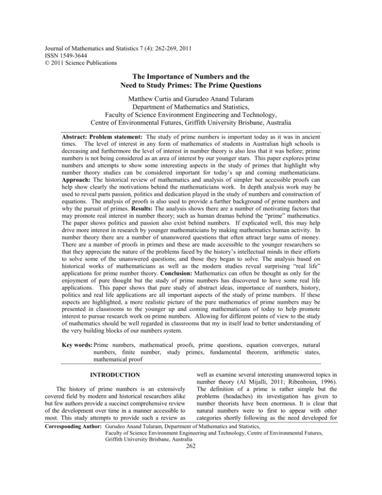 The Importance Of Numbers And The Need To Study Primes