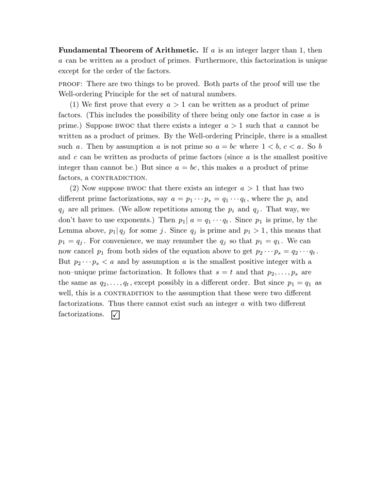 The Fundamental Theorem Of Arithmetic