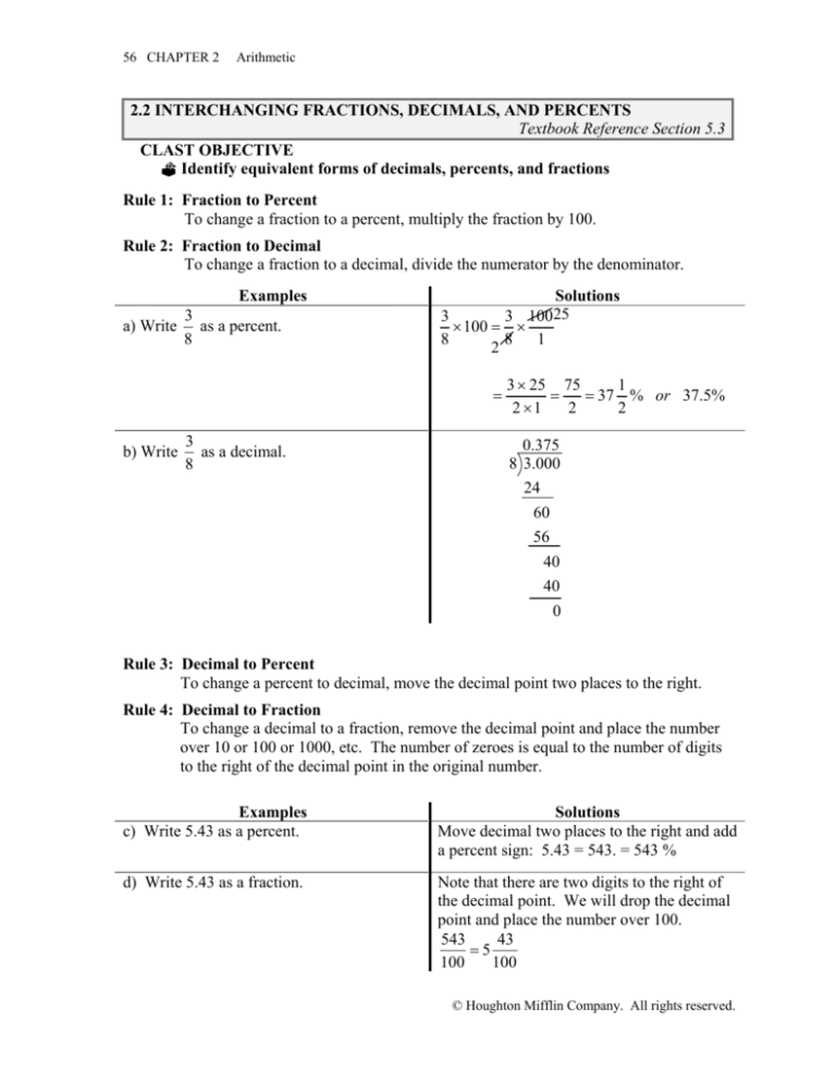 2 2 INTERCHANGING FRACTIONS DECIMALS AND PERCENTS