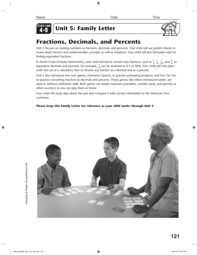 Fractions Decimals And Percents 4 8 Unit 5