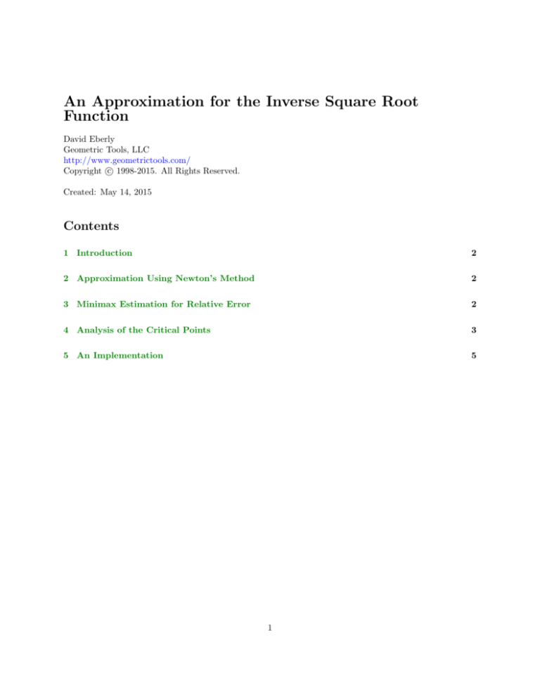 An Approximation For The Inverse Square Root