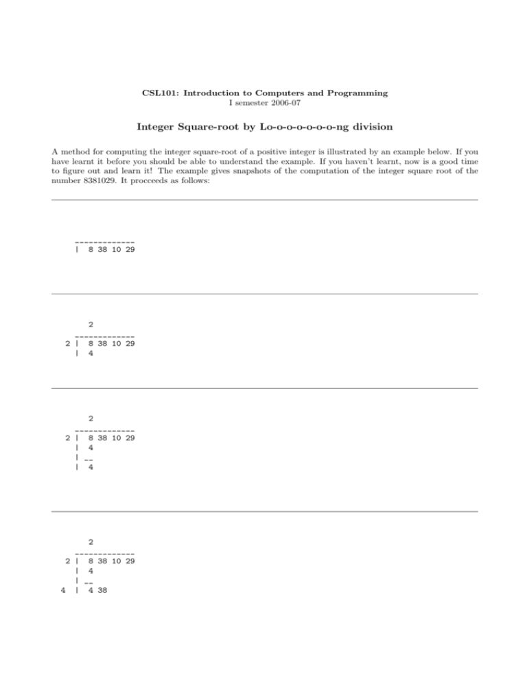 Integer Square root By Lo o o o o o o