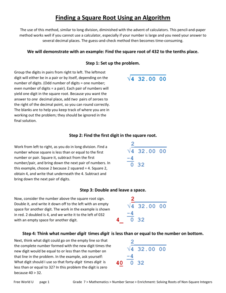 Finding A Square Root Using An Algorithm