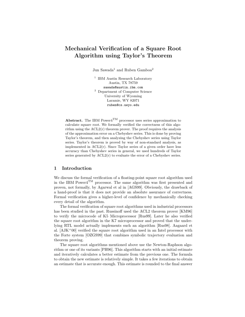 Mechanical Verification Of A Square Root Algorithm Using Taylor s