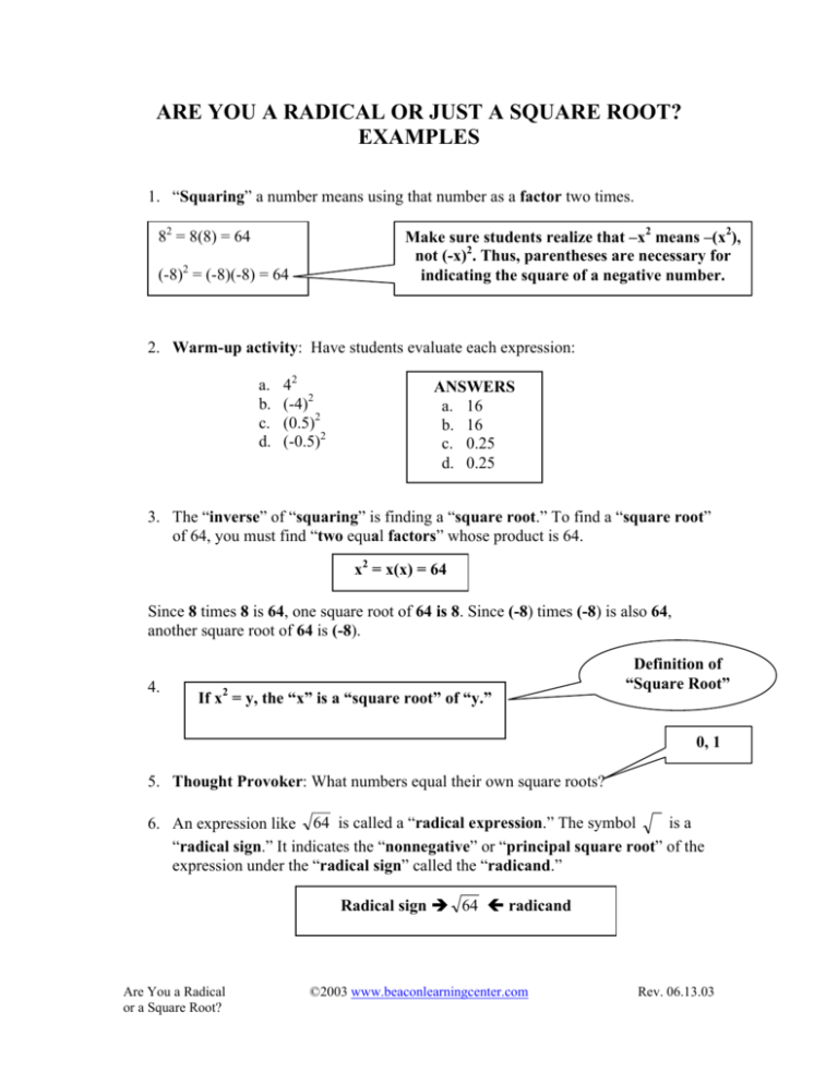Are You A Radical Or Just A Square Root Examples
