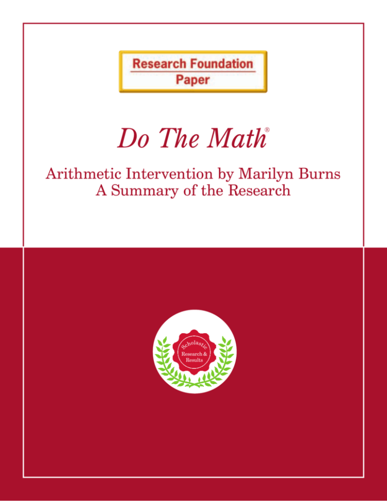 Do The Math Arithmetic Intervention Do The Math Arithmetic Intervention