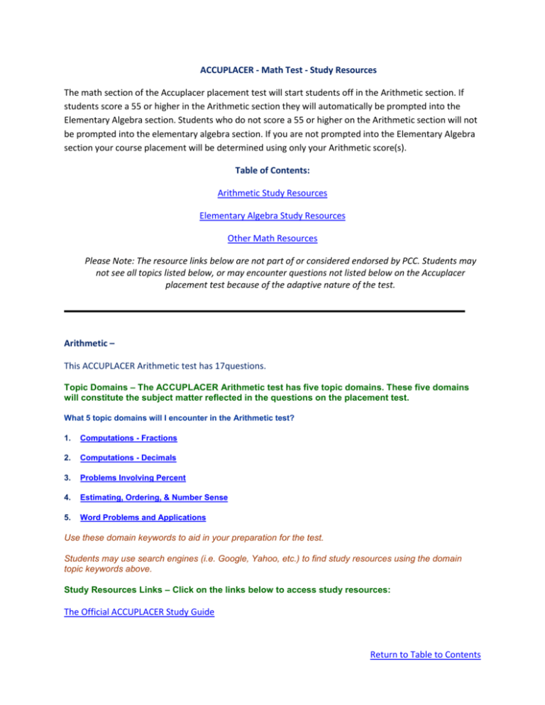 ACCUPLACER Math Test Study Resources