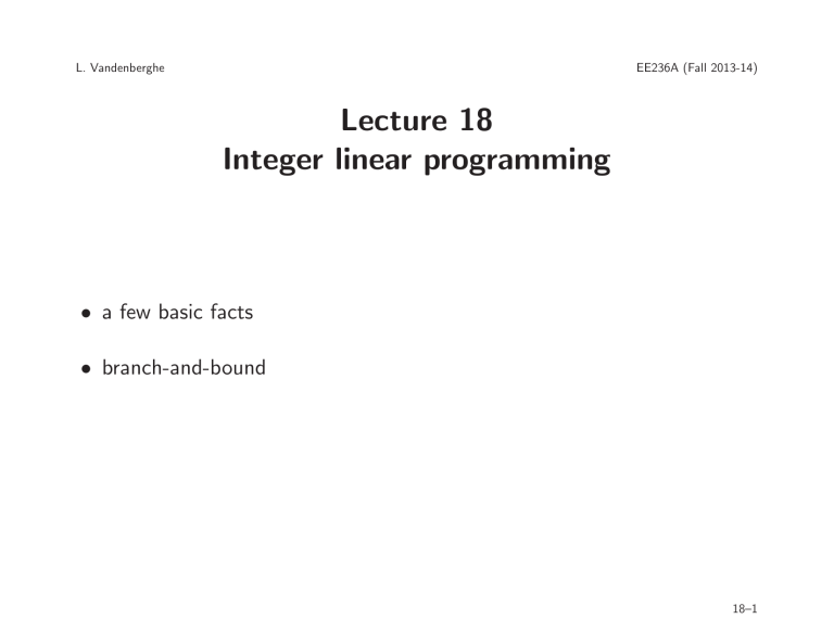 Lecture 18 Integer Linear Programming