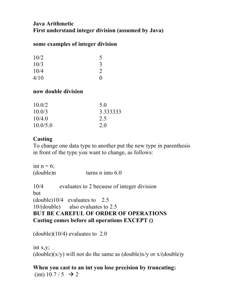 Java Arithmetic First Understand Integer Division assumed By Java