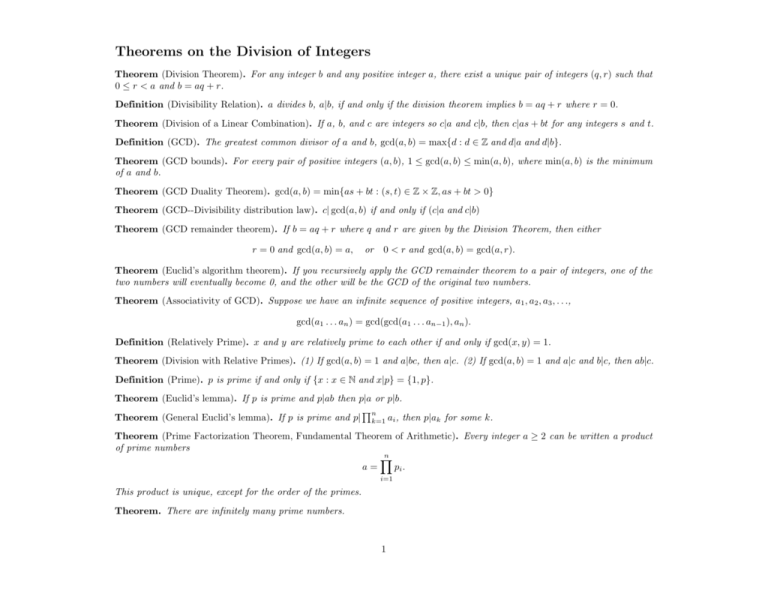 Theorems On The Division Of Integers