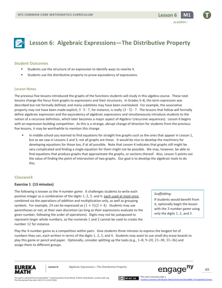 Algebraic Expressions The Distributive Property
