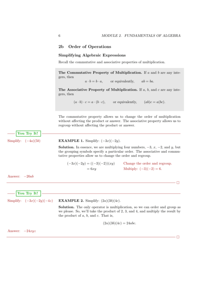Simplifying Algebraic Expressions