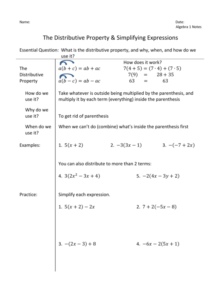 The Distributive Property Simplifying Expressions