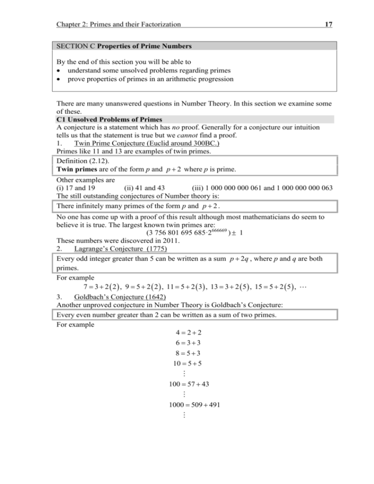 SECTION C Properties Of Prime Numbers SECTION C Properties Of Prime Numbers