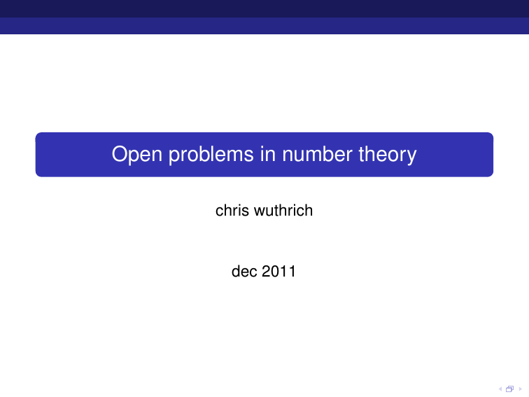 Open Problems In Number Theory Open Problems In Number Theory