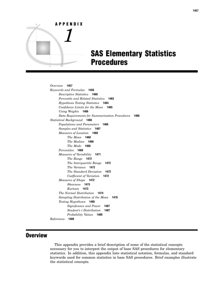 SAS Elementary Statistics Procedures