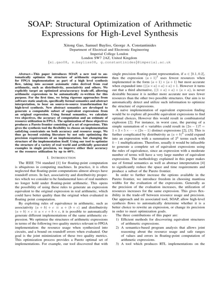 Structural Optimization Of Arithmetic Expressions For High