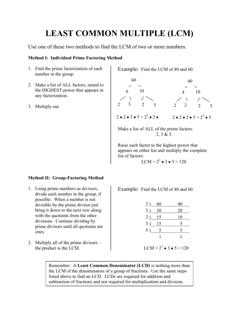 LEAST COMMON MULTIPLE LCM 