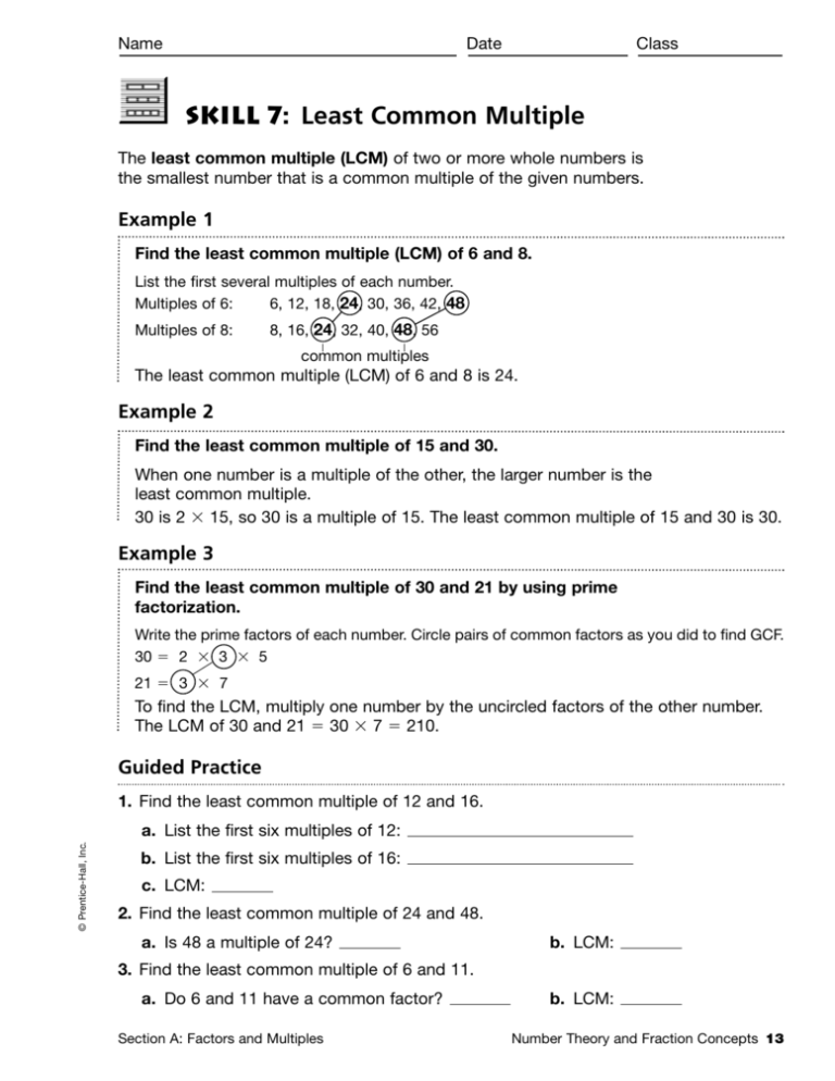 Skill 7 Least Common Multiple