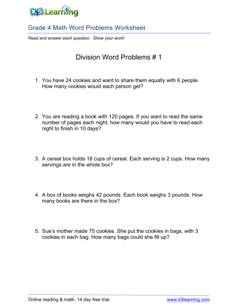Division Word Problems 1 Division Word Problems 1