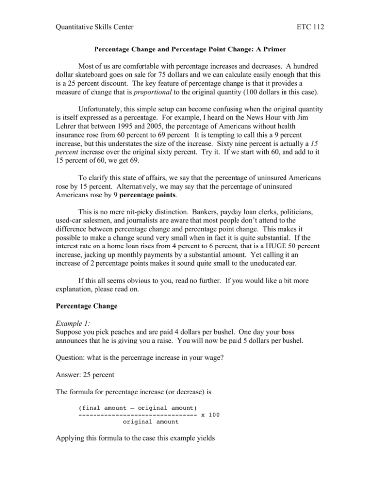 Percentage Change And Percentage Point Change