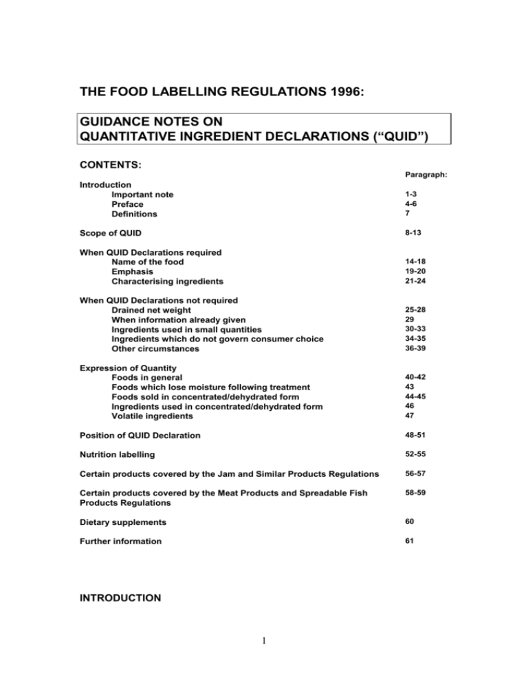 Quid Food Standards Agency