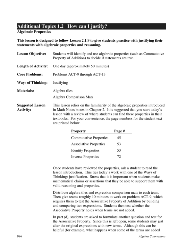Algebraic Properties Algebraic Properties