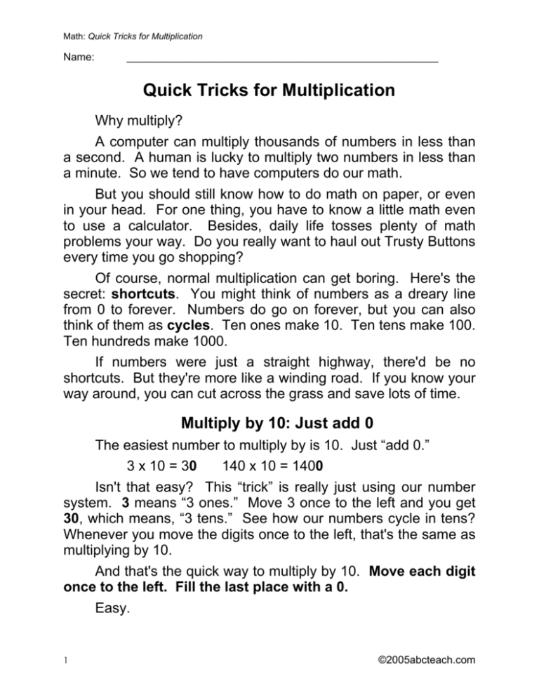 Quick Tricks For Multiplication