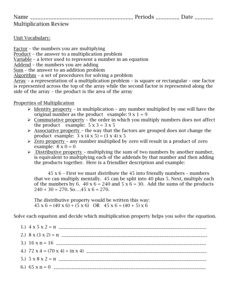 Multiplication Review