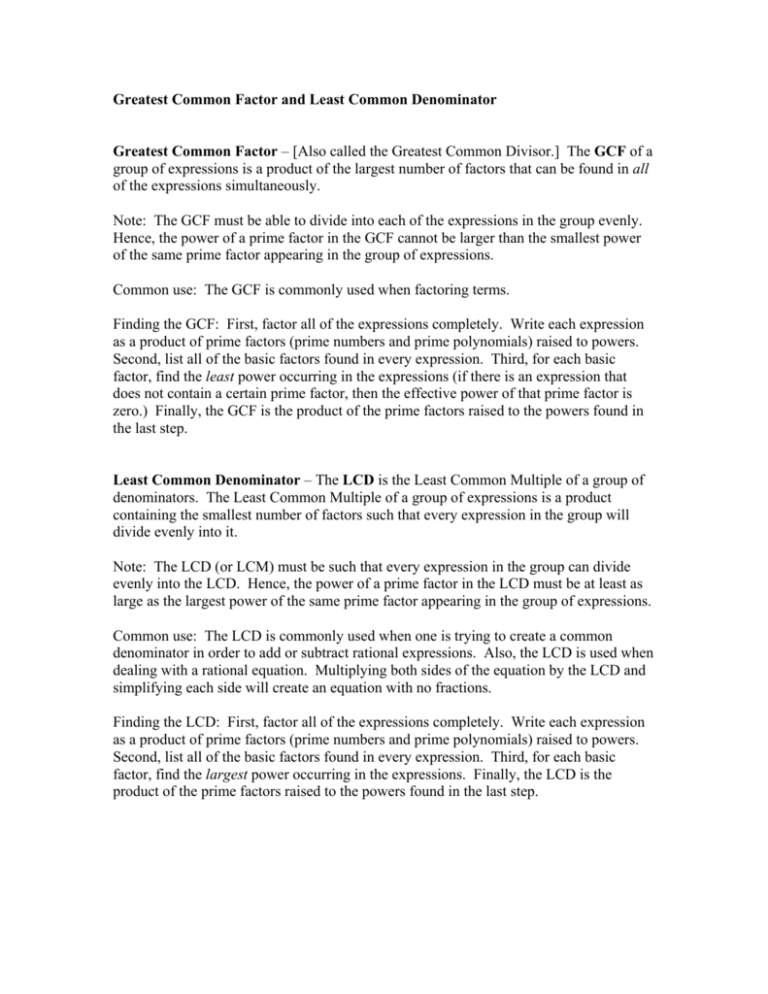 Greatest Common Factor And Least Common Multiple
