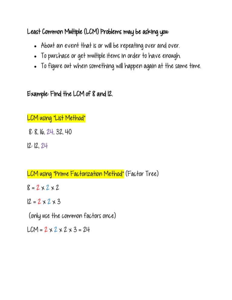Least Common Multiple Notes