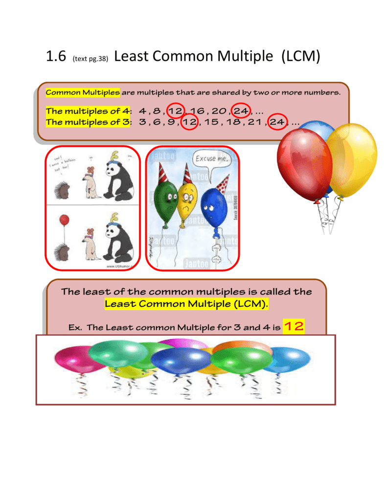 1 6 text Pg 38 Least Common Multiple LCM 