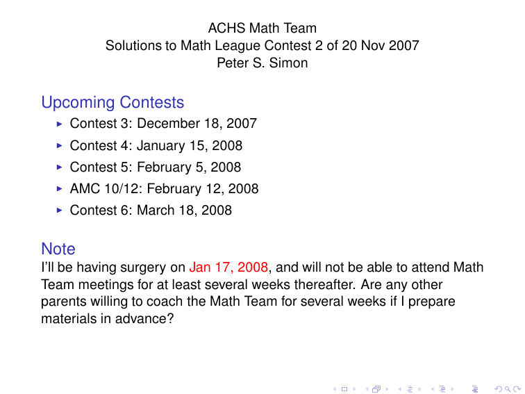 Solutions To Math League Contest 2 Of 20 Nov 2007 Solutions To Math League Contest 2 Of 20 Nov 2007