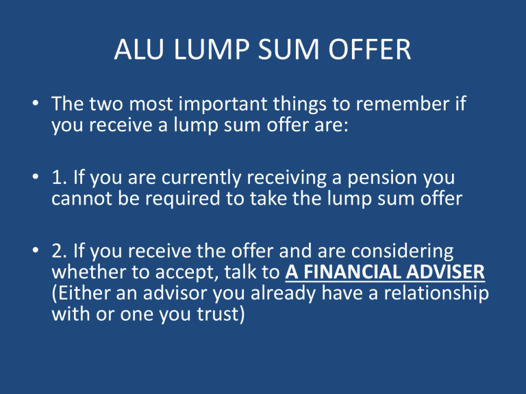 Lump Sum Lucent Retirees Organization