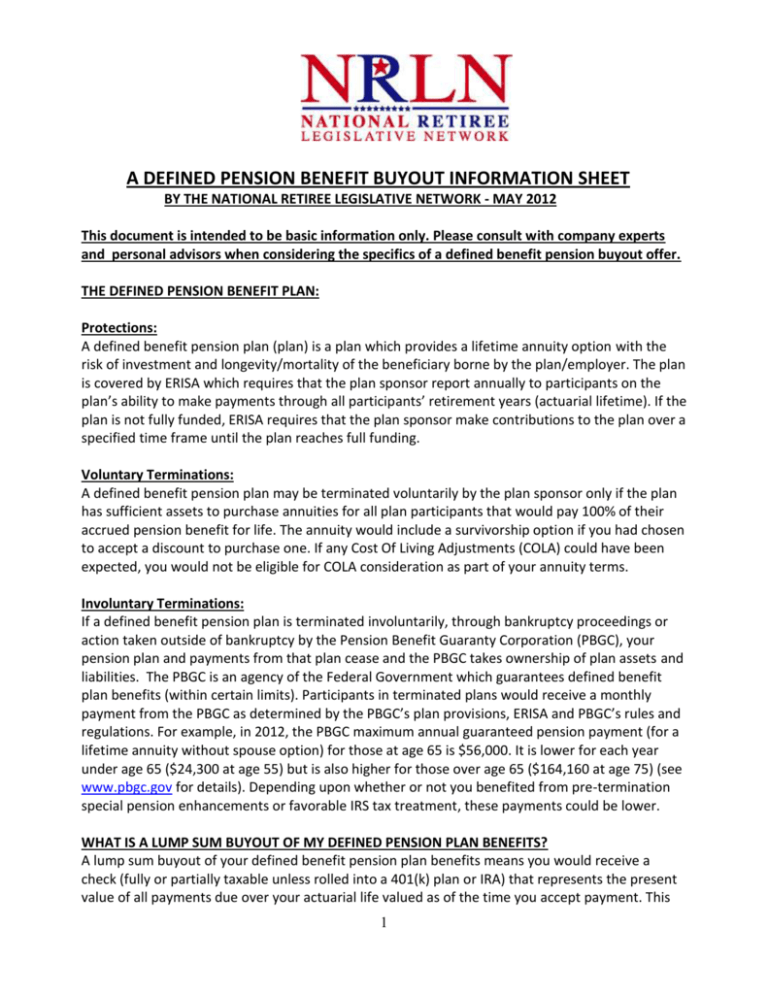 A Defined Pension Benefit Buyout Information Sheet