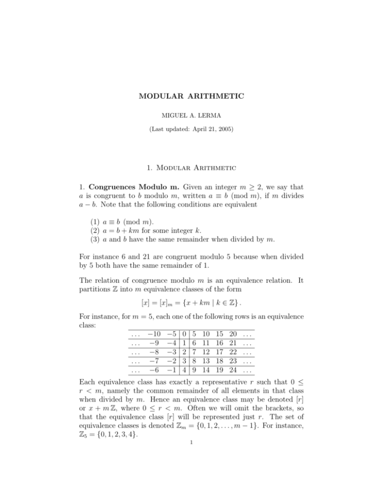 Modular Arithmetic Modular Arithmetic