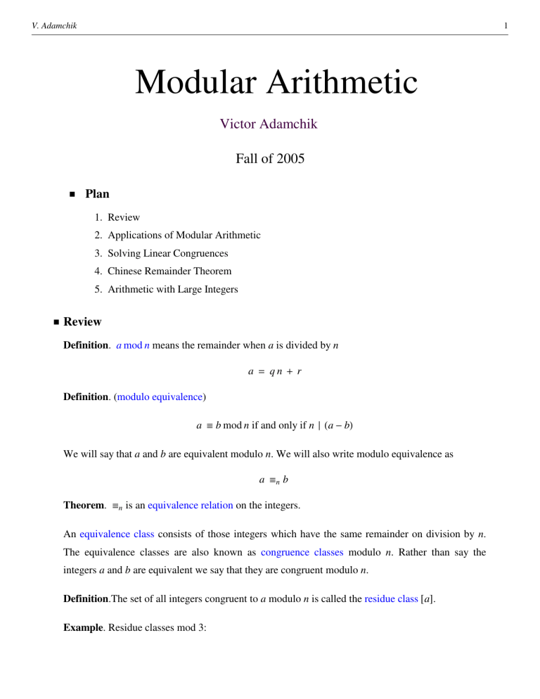 Modular Arithmetic Modular Arithmetic
