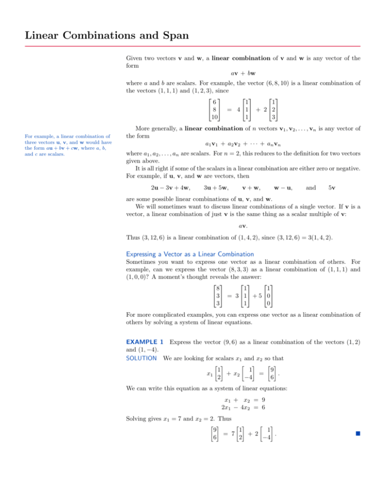 Linear Combinations And Span Revised 