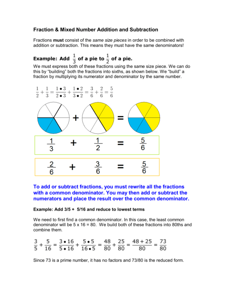 Fraction Mixed Number Addition And Subtraction