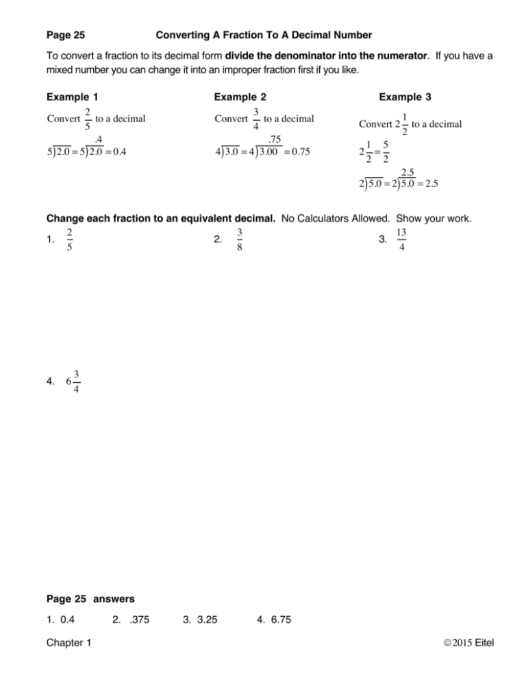 Lecture Page 25 Converting Decimals Fractions And Percents