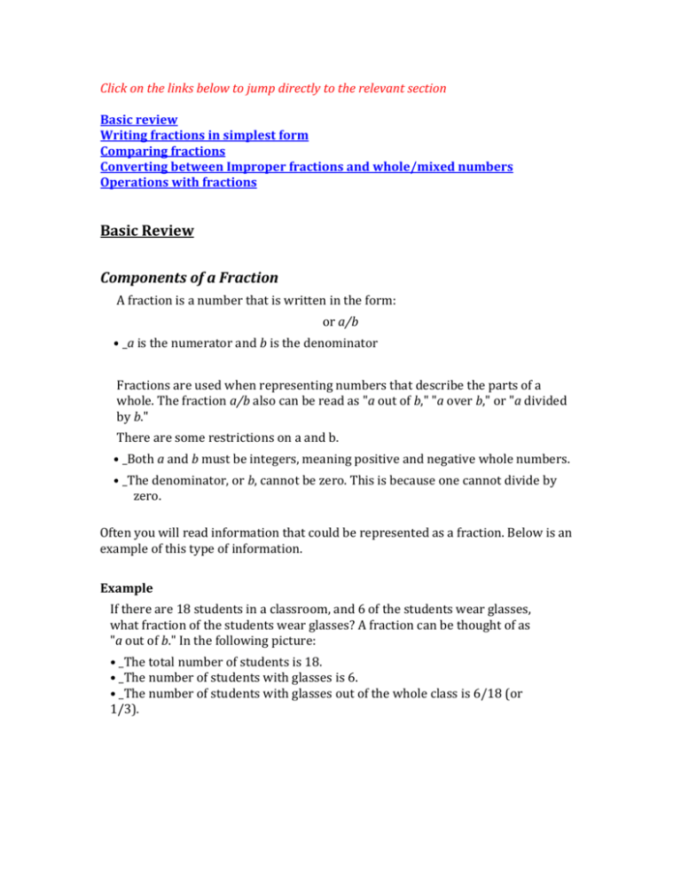 Basic Review Components Of A Fraction Basic Review Components Of A Fraction