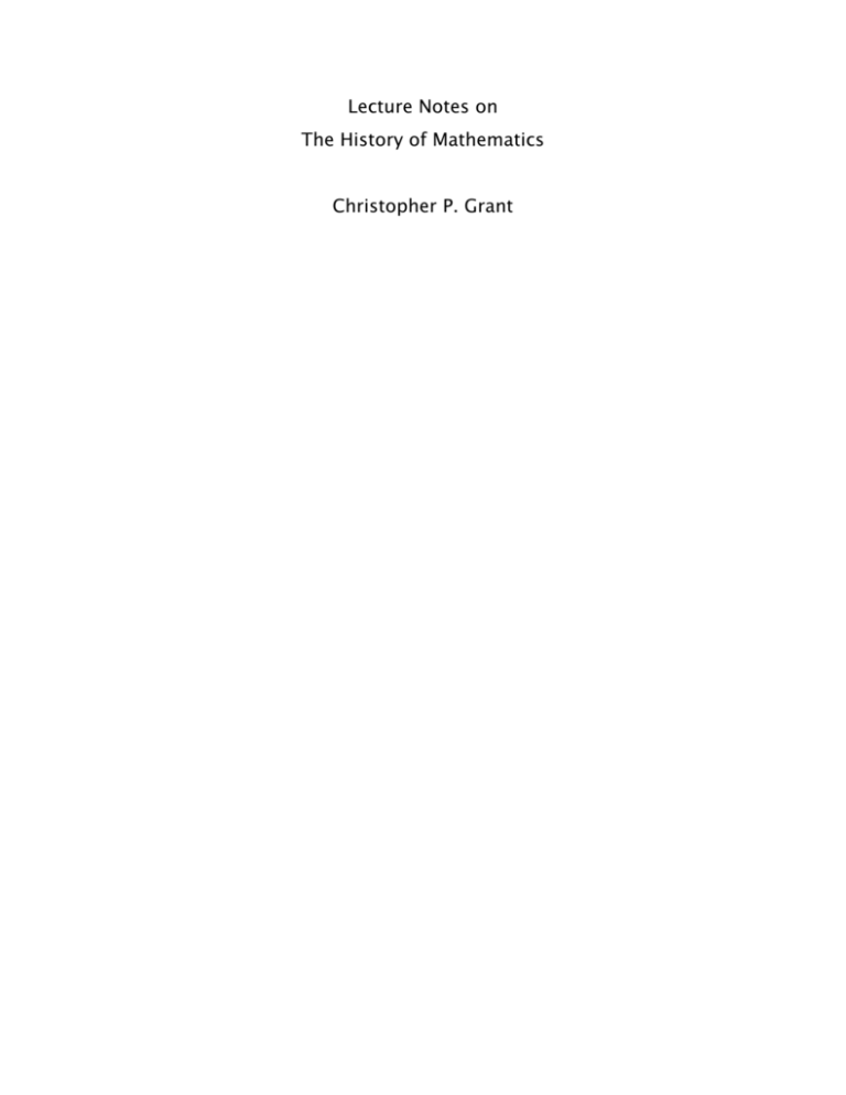 Lecture Notes On The History Of Mathematics