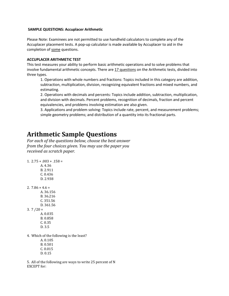 Arithmetic Sample Questions