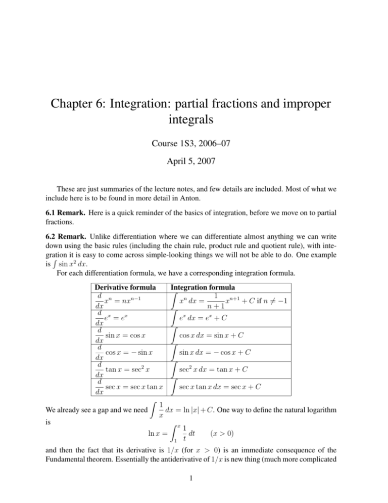 Chapter 6 Integration Partial Fractions And Improper Integrals