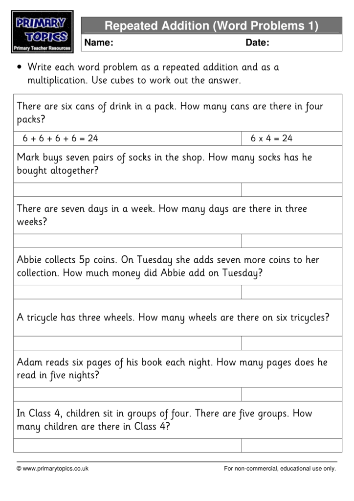 Repeated Addition Word Problems 1 