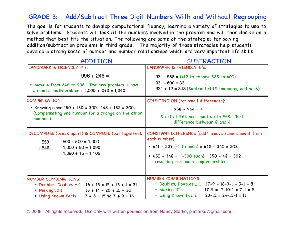 Add Subtract Three Digit Numbers With And Without Regrouping